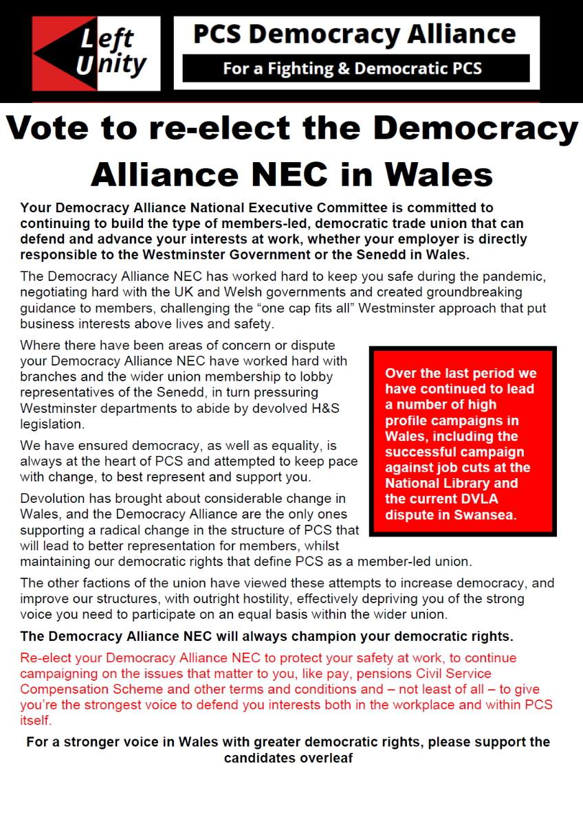 Wales Democracy Alliance leaflet | PCS Left Unity