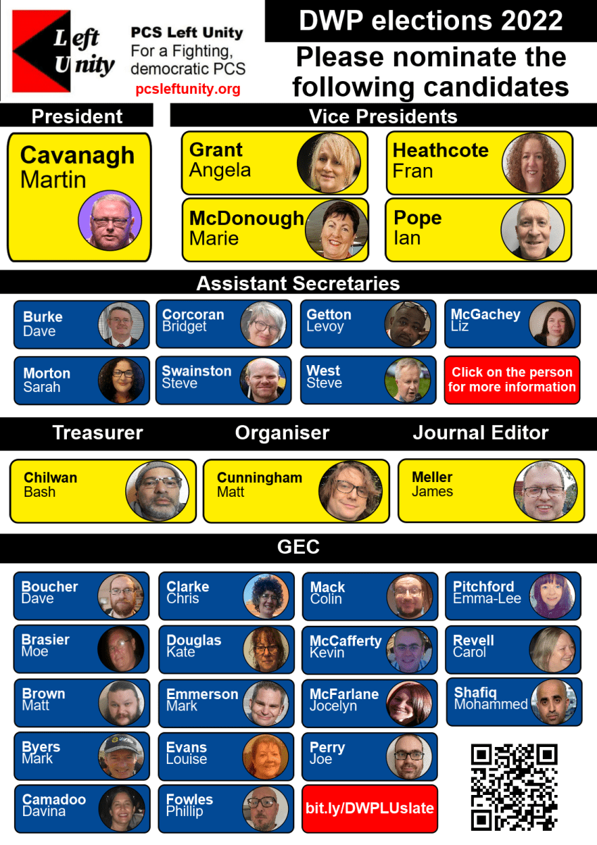 DWP Left Unity Slate 2022 | PCS Left Unity