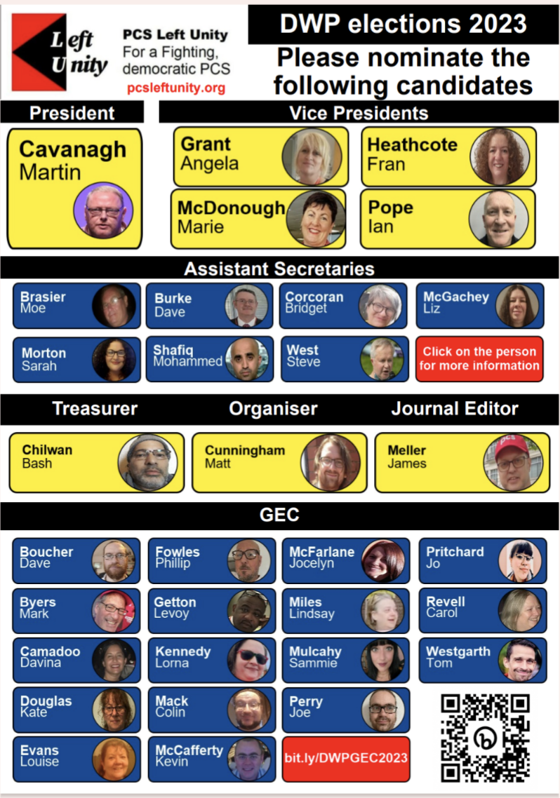 DWP GEC Left Unity slate | PCS Left Unity