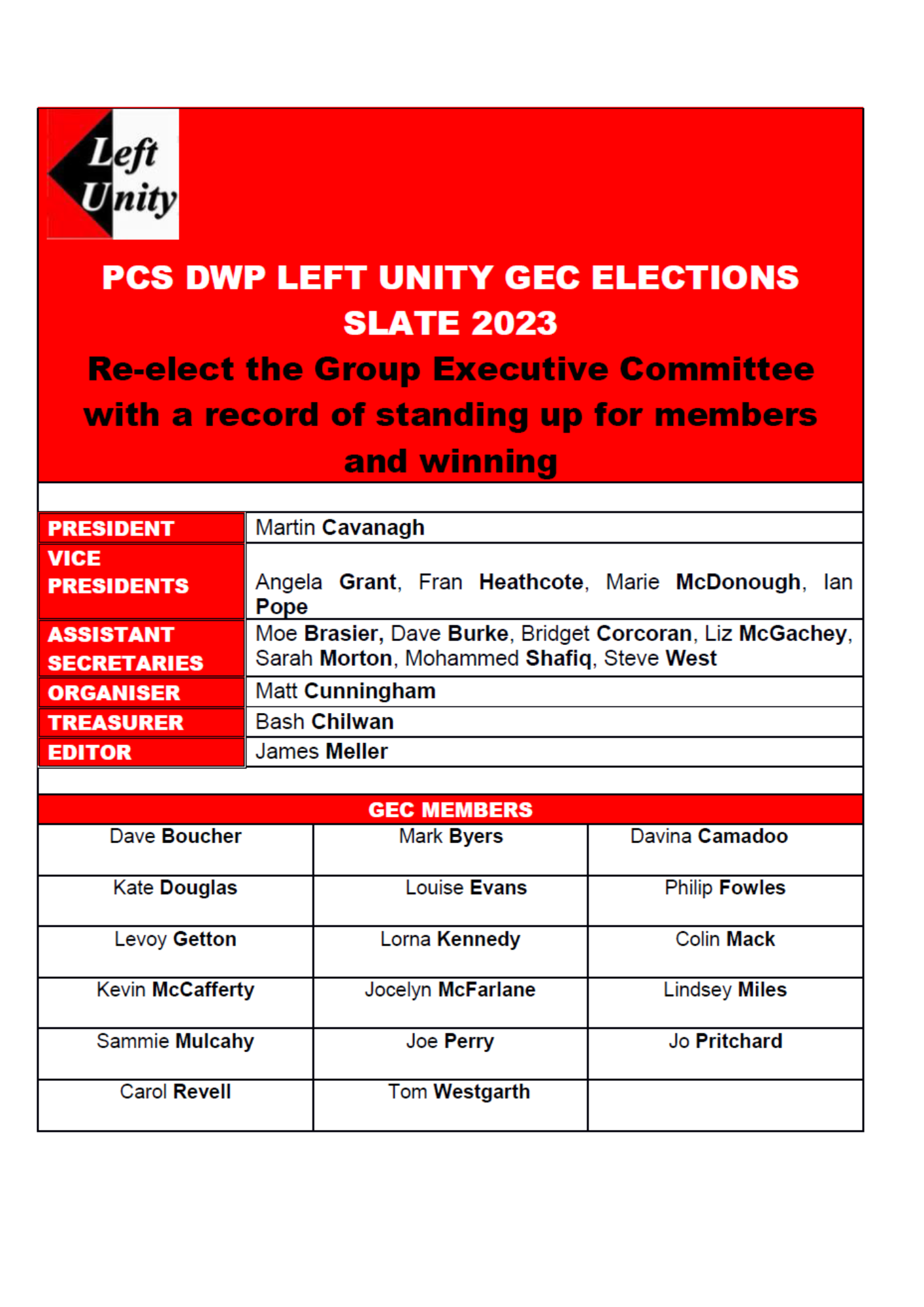 Joint DWP and NEC flyer | PCS Left Unity