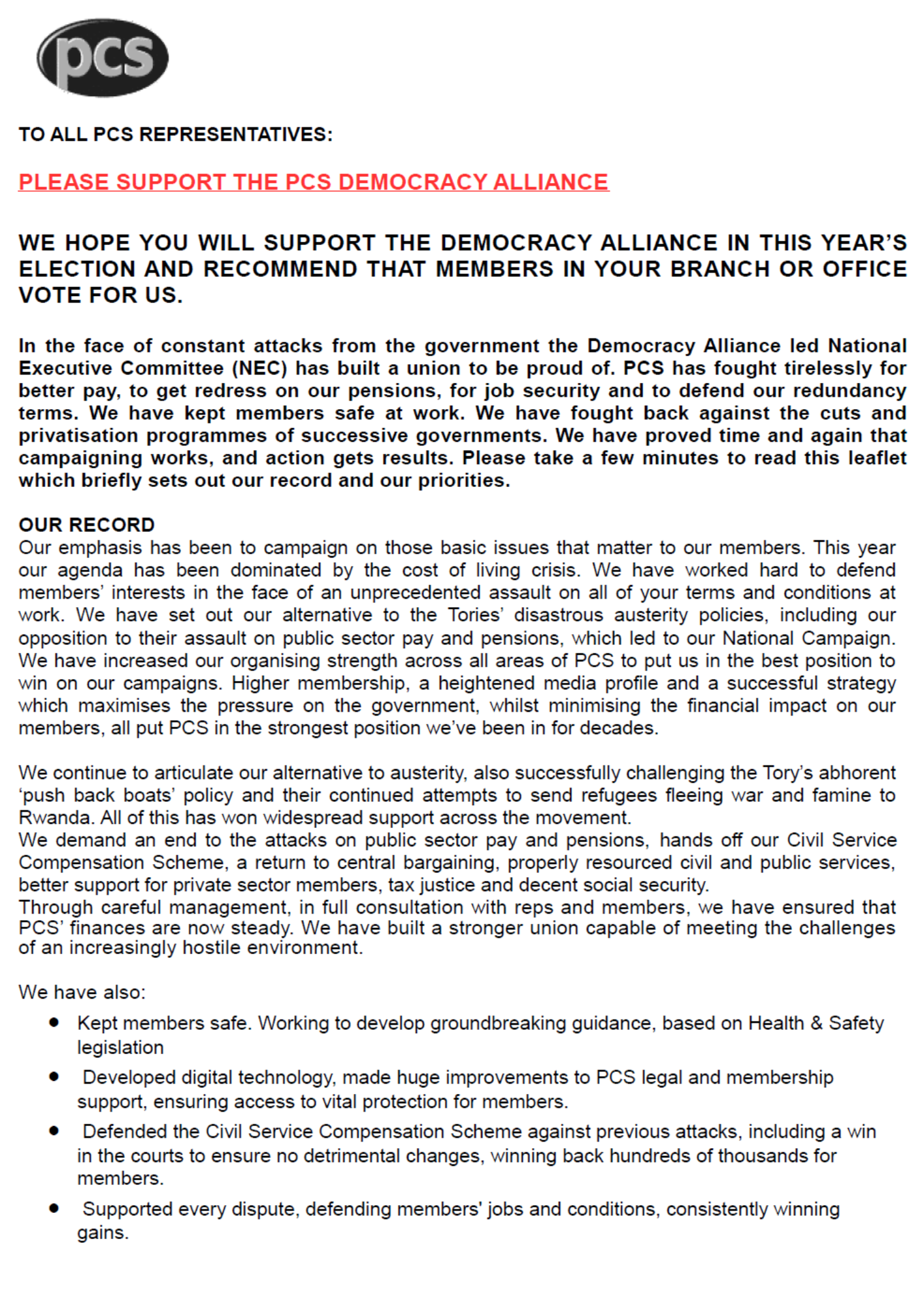 Our Record | PCS Left Unity